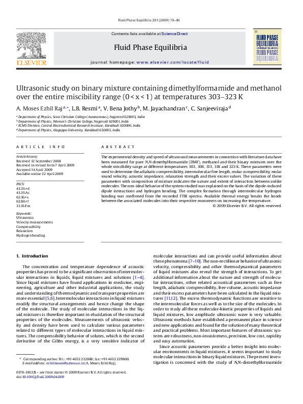 (PDF) Ultrasonic study on binary mixture containing dimethylformamide ...