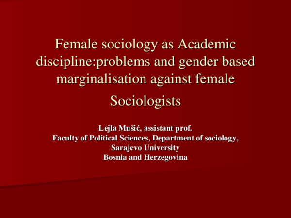 (PDF) Female Sociology as Academic Discipline : Problems and Gender ...