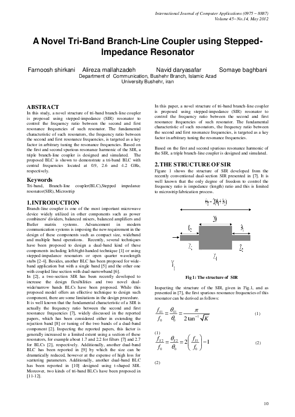 (PDF) A Novel Tri-Band Branch-Line Coupler using Stepped-Impedance Resonator