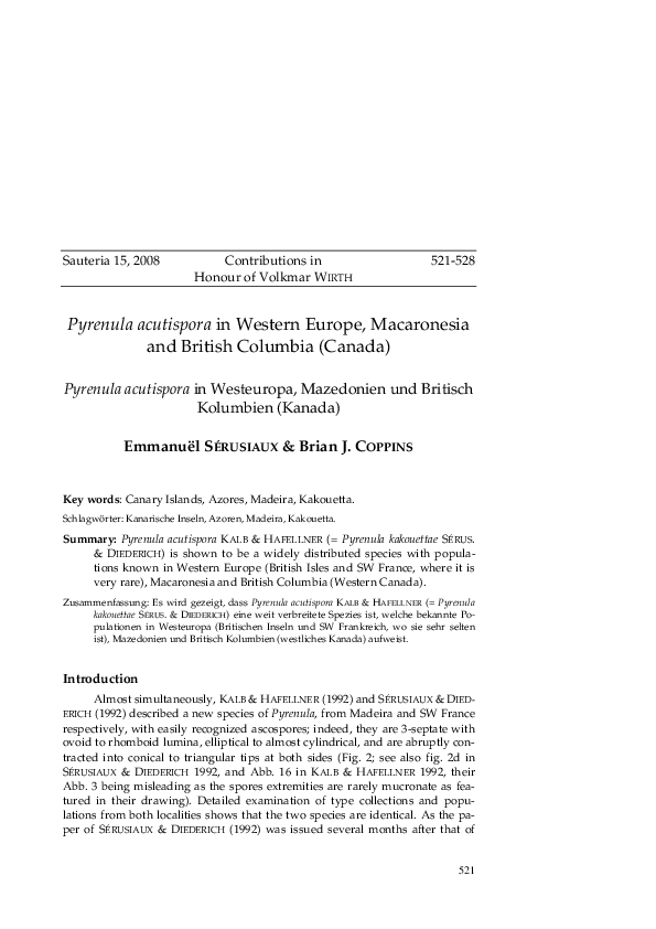 (PDF) Pyrenula acutispora in Western Europe, Macaronesia and British ...