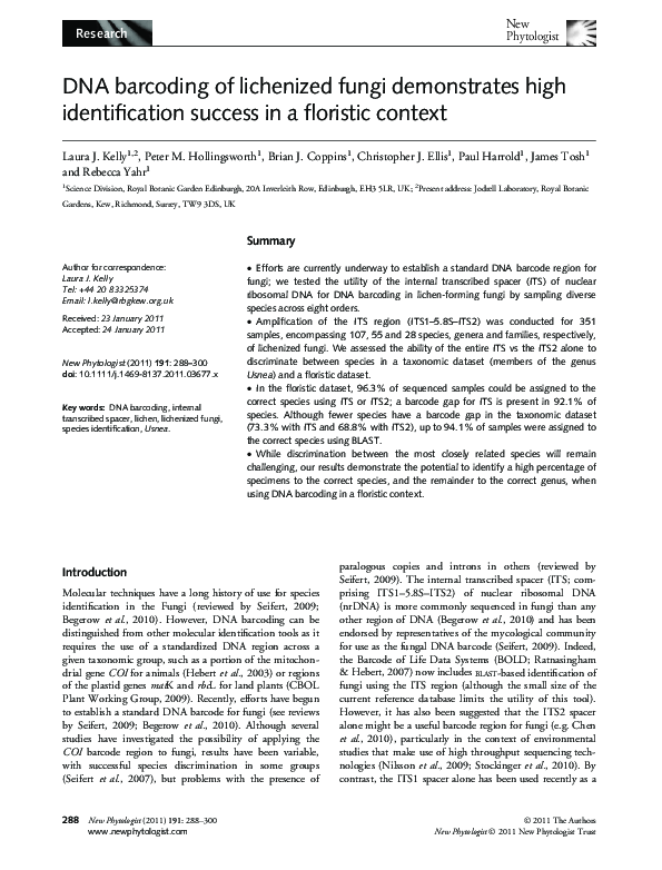 (PDF) DNA barcoding of lichenized fungi demonstrates high ...