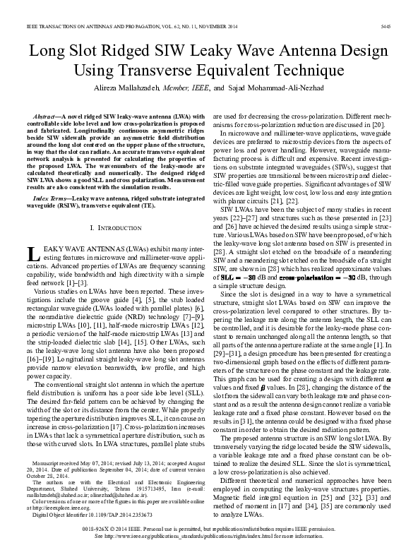 (PDF) Long Slot Ridged SIW Leaky Wave Antenna Design Using Transverse Equivalent Technique