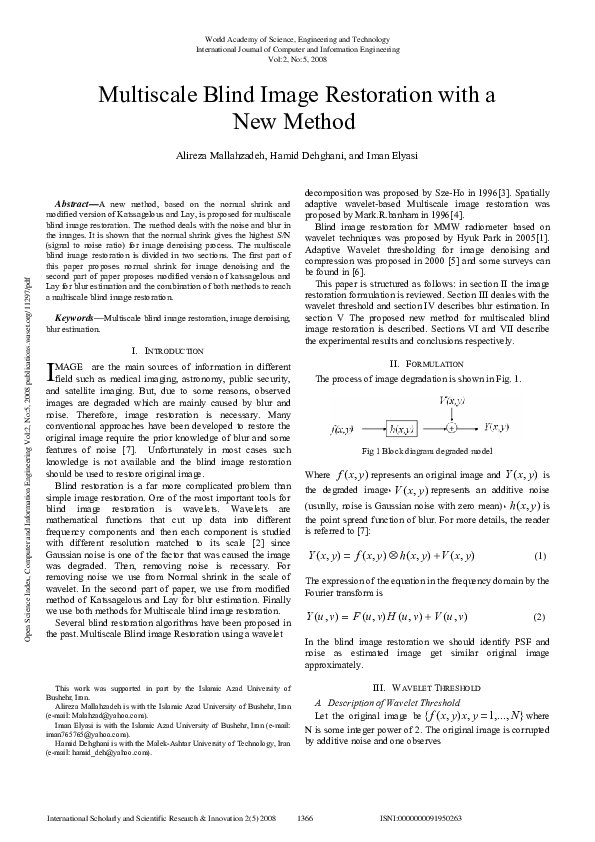 (PDF) Multiscale Blind Image Restoration With A New Method