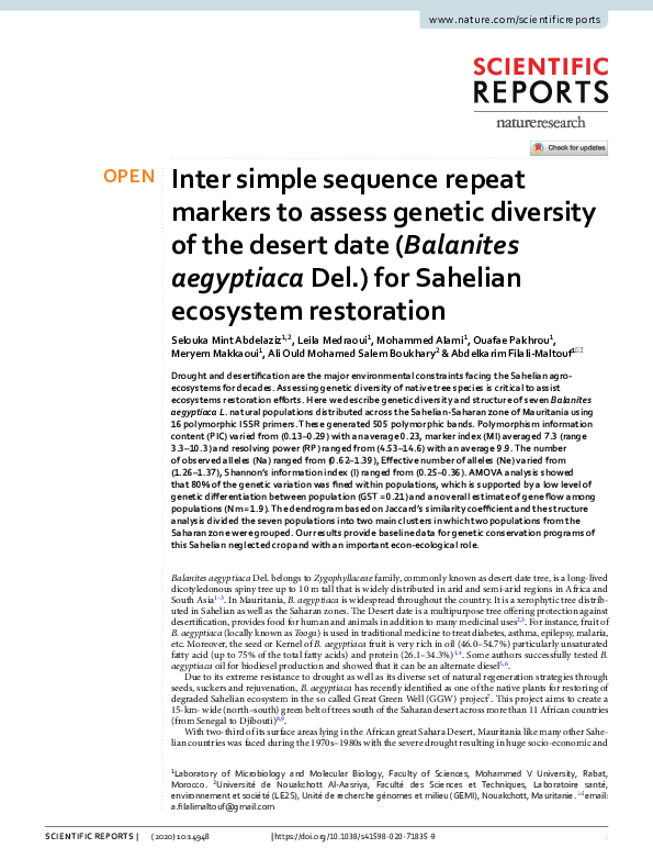 (PDF) Inter simple sequence repeat markers to assess genetic diversity ...