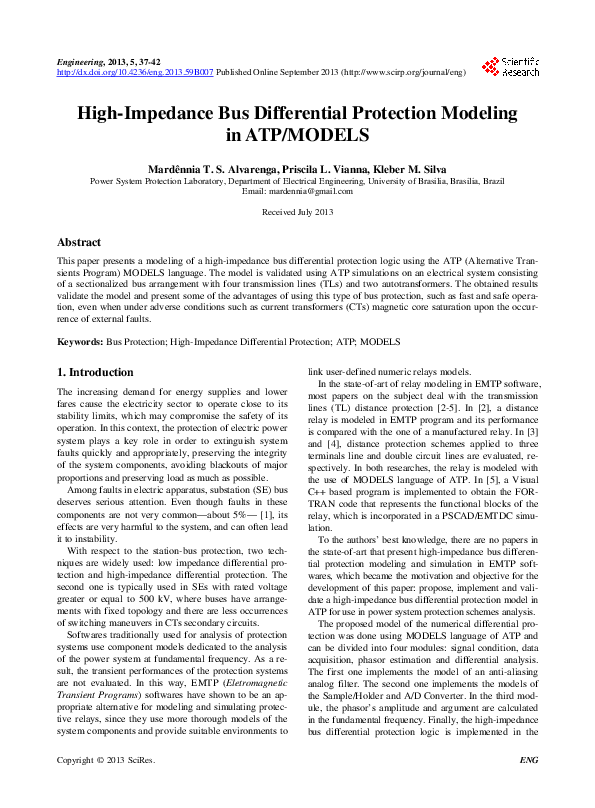 (PDF) High-Impedance Bus Differential Protection Modeling in ATP/MODELS