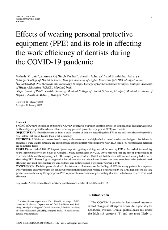 (PDF) Effects of wearing personal protective equipment (PPE) and its ...