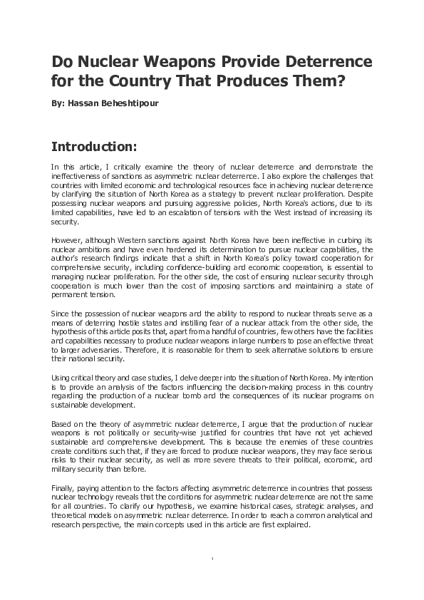 (PDF) Do Nuclear Weapons Provide Deterrence for the Country That ...