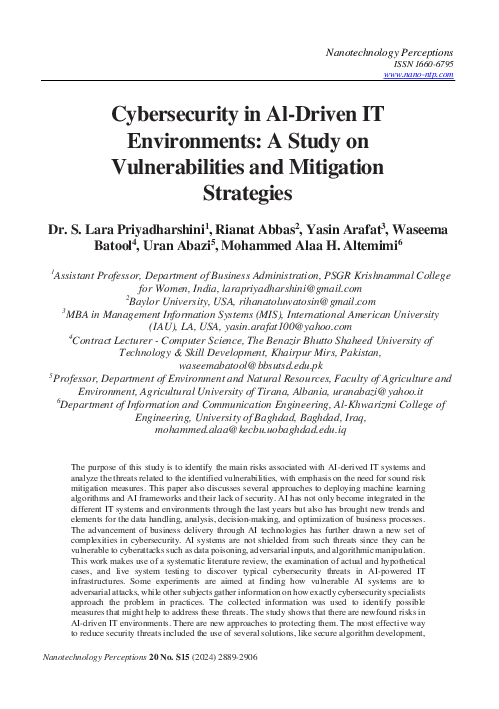 (PDF) Cybersecurity in Al-Driven IT Environments: A Study on Vulnerabilities and Mitigation ...