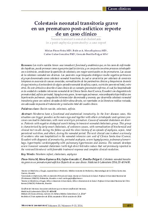 (PDF) Colestasis neonatal transitoria grave en un prematuro post ...