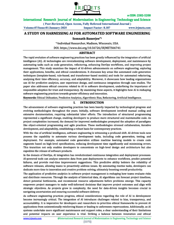 (PDF) A STUDY ON HARNESSING AI FOR AUTOMATED SOFTWARE ENGINEERING