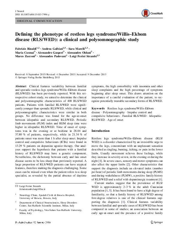 (PDF) Defining the phenotype of restless legs syndrome/Willis-Ekbom ...