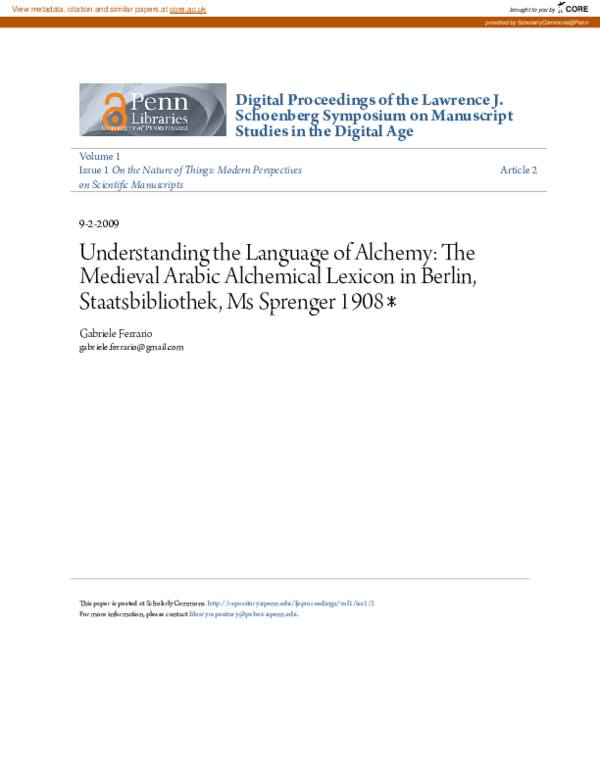 (PDF) Understanding the Language of Alchemy: The Medieval Arabic ...