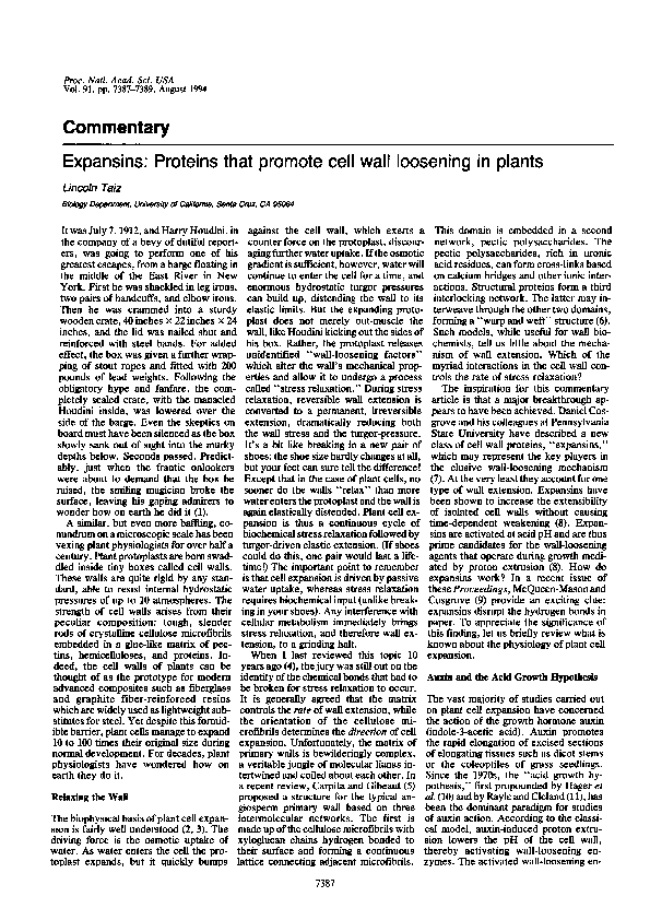 (PDF) Expansins: proteins that promote cell wall loosening in plants