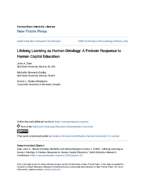 (PDF) Lifelong Learning as Human Ontology: A Freirean Response to Human ...