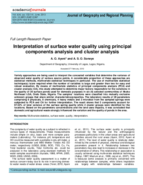 (PDF) Interpretation of surface water quality using principal ...