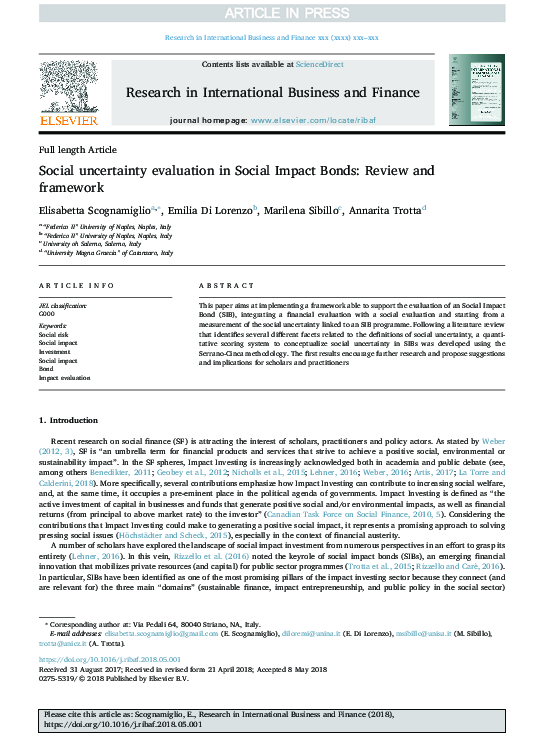 (PDF) Social uncertainty evaluation in Social Impact Bonds: Review and ...