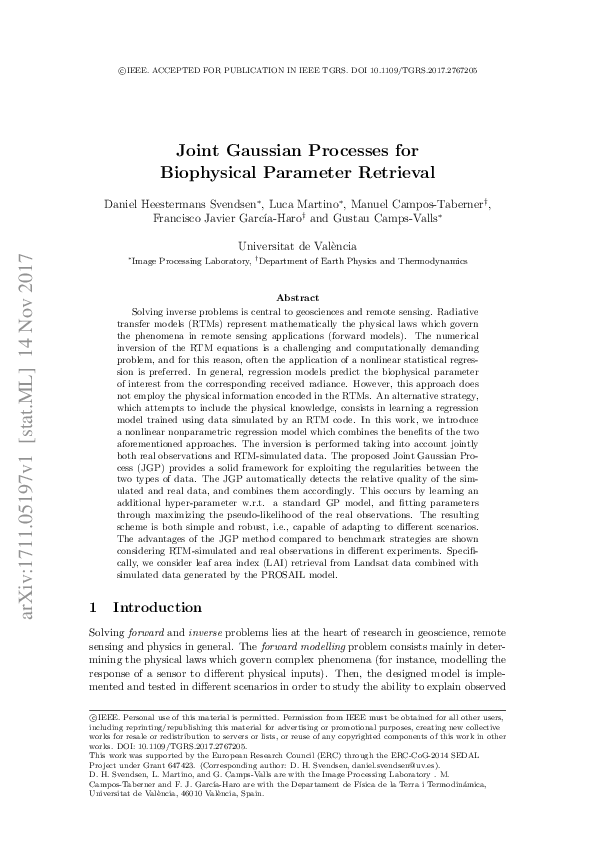 (PDF) Joint Gaussian Processes for Biophysical Parameter Retrieval