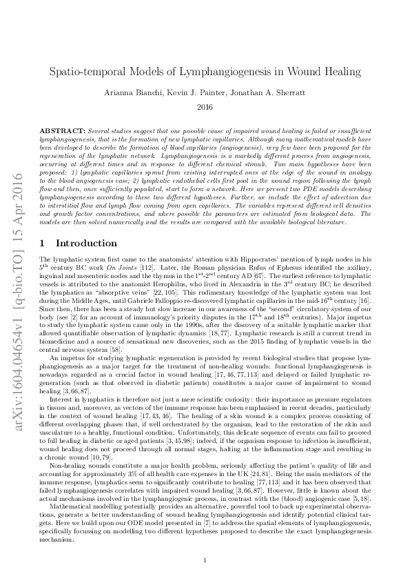 (PDF) Spatio-temporal Models of Lymphangiogenesis in Wound Healing