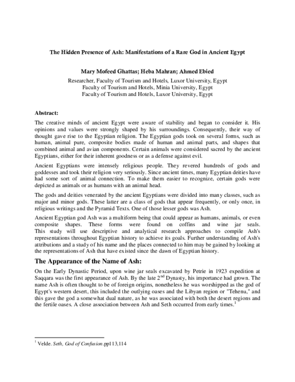 (PDF) The Hidden Presence of Ash: Manifestations of a Rare God in ...