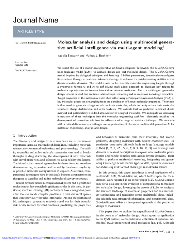 (PDF) Molecular analysis and design using multimodal generative ...