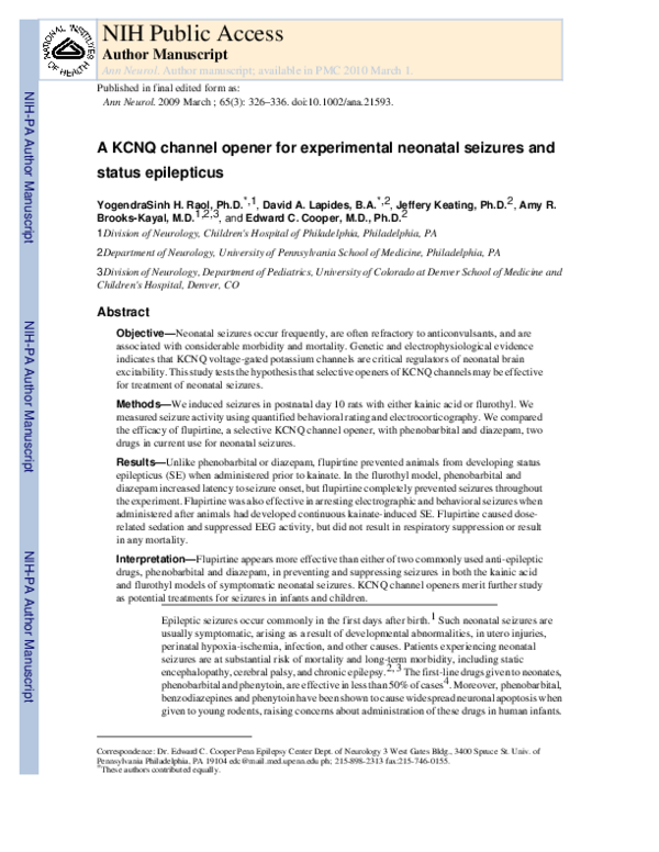 (PDF) A KCNQ channel opener for experimental neonatal seizures and ...