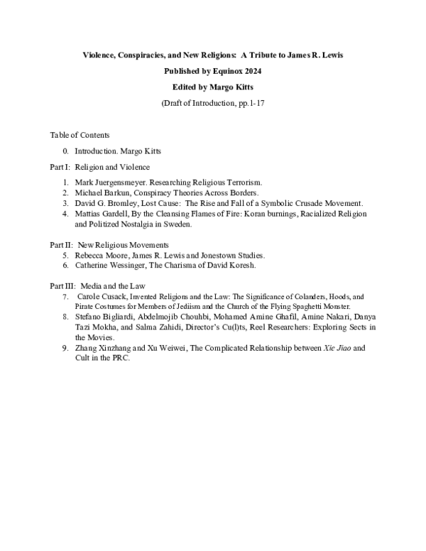 (PDF) Introduction, Violence, Conspiracies, and New Religions: A ...