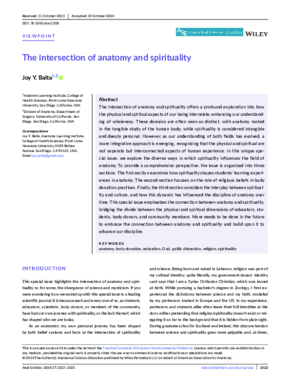 (PDF) The intersection of anatomy and spirituality