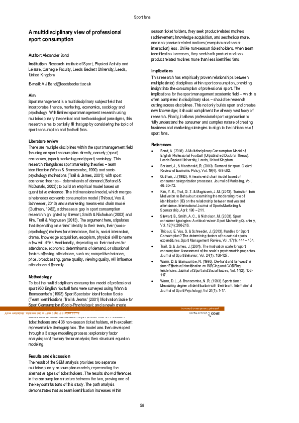 (PDF) A Multidisciplinary View of Sport Consumption