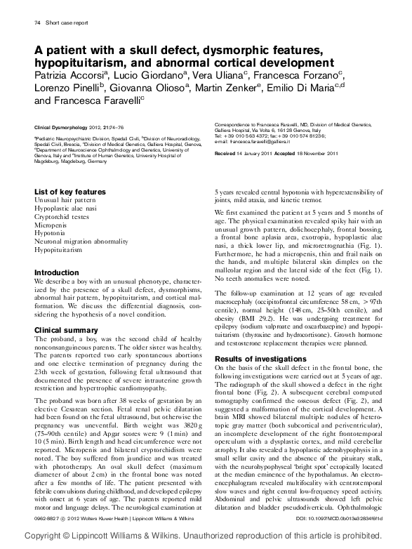 (PDF) A patient with a skull defect, dysmorphic features ...