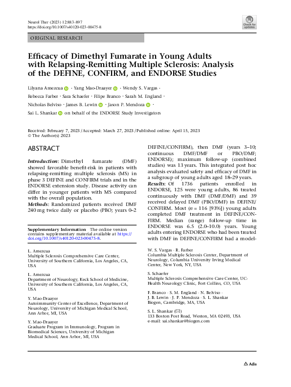 (PDF) Efficacy of Dimethyl Fumarate in Young Adults with Relapsing ...
