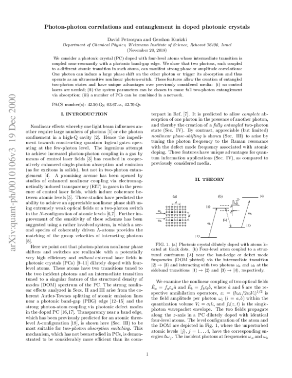 (PDF) Photon-photon correlations and entanglement in doped photonic crystals