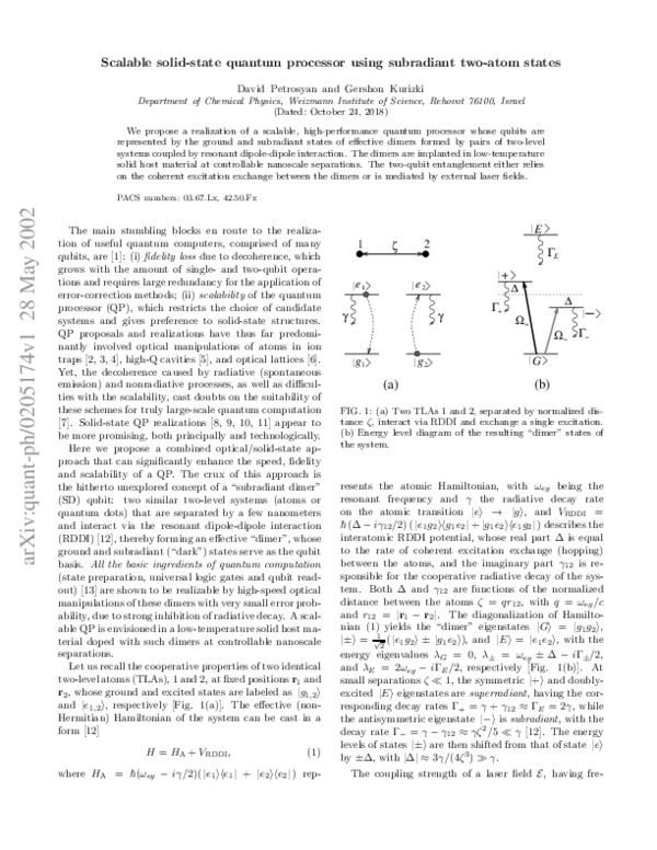 (PDF) Scalable Solid-State Quantum Processor Using Subradiant Two-Atom ...