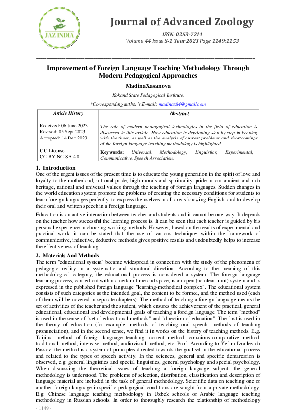 (PDF) Improvement of Foreign Language Teaching Methodology Through ...