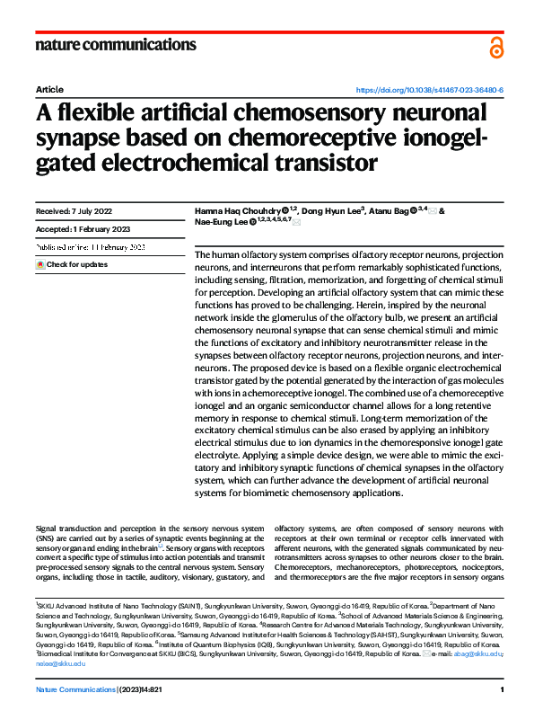 (PDF) A flexible artificial chemosensory neuronal synapse based on ...