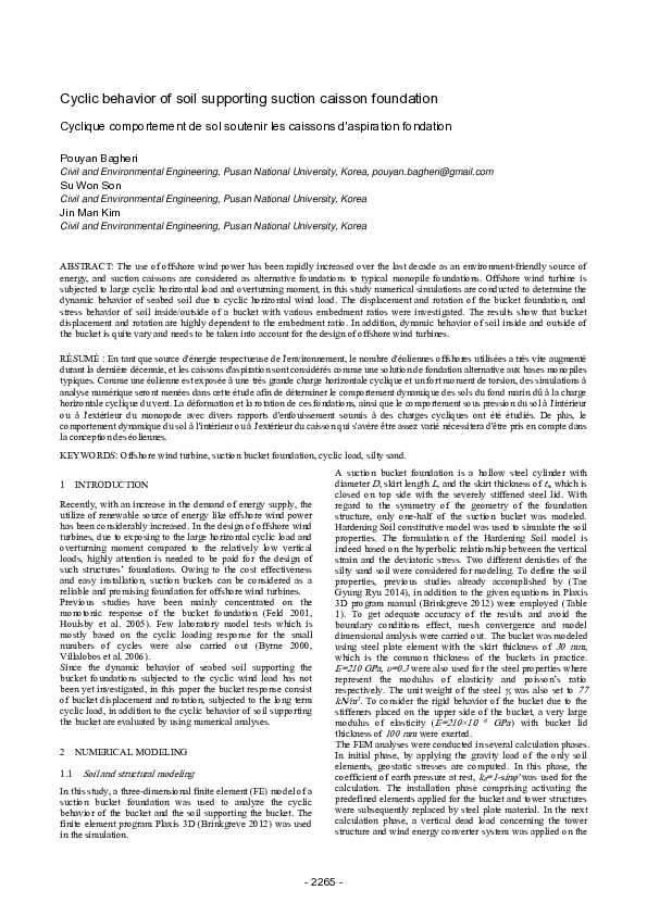 (PDF) Cyclic behavior of soil supporting suction caisson foundation Cyclique comportement de sol ...