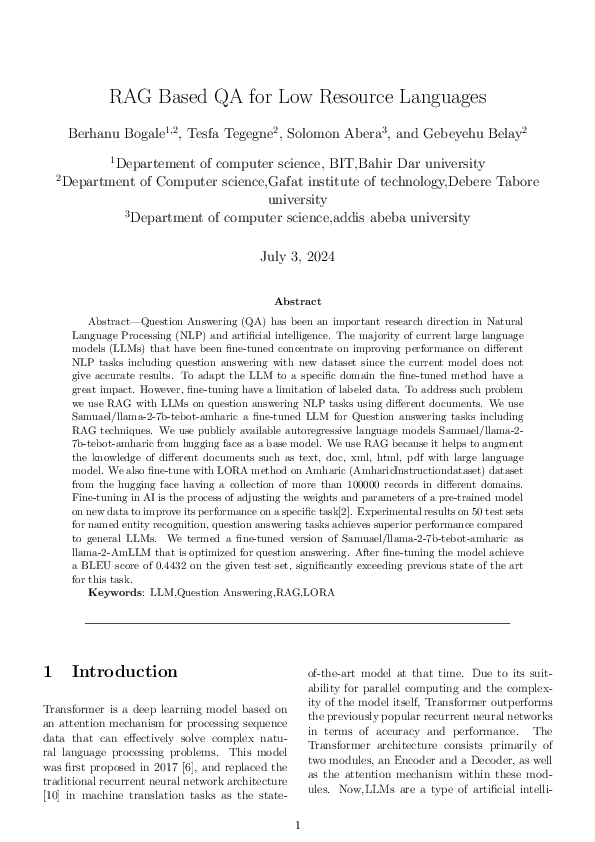 (PDF) RAG Based QA for Low Resource Languages