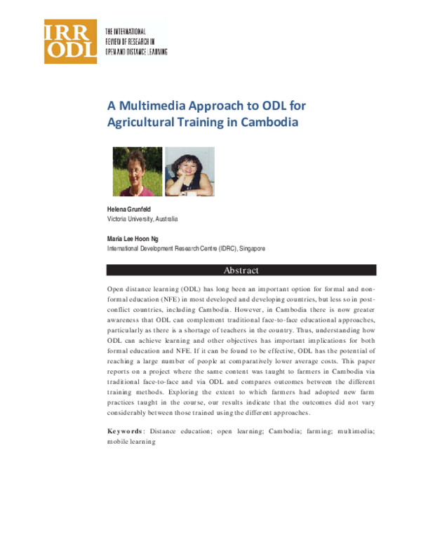 (PDF) A multimedia approach to ODL for agricultural training in Cambodia