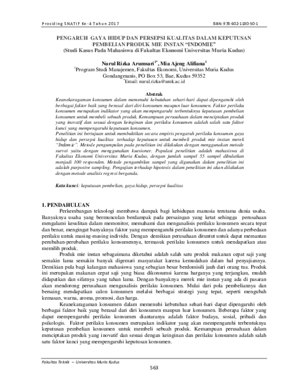 (PDF) PENGARUH GAYA HIDUP DAN PERSEPSI KUALITAS DALAM KEPUTUSAN PEMBELIAN PRODUK MIE INSTAN ...