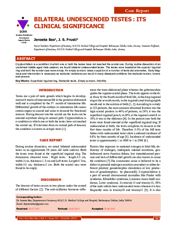 (PDF) Bilateral Undescended Testes : Its Clinical Significance