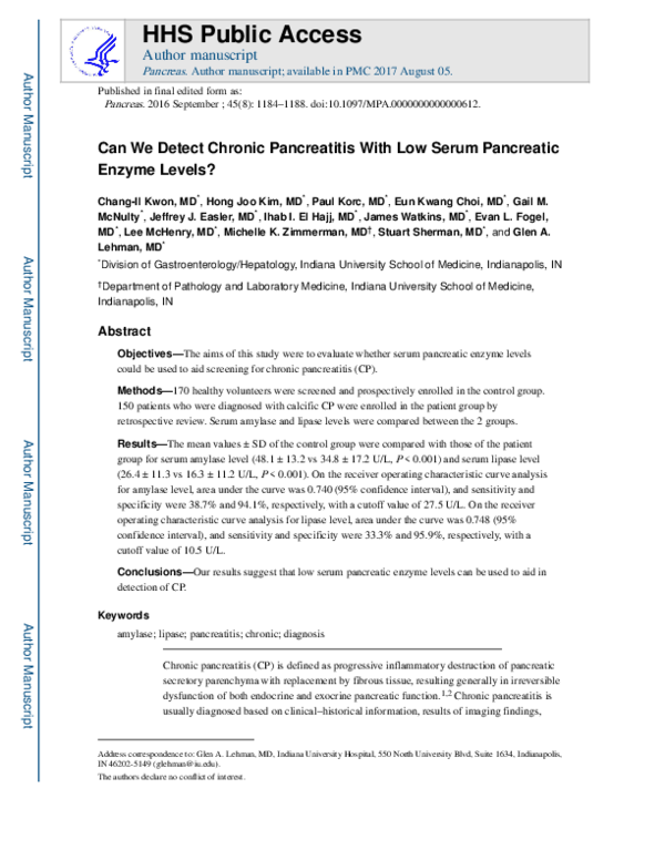 (PDF) Can We Detect Chronic Pancreatitis With Low Serum Pancreatic ...