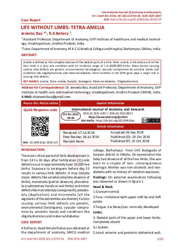 (PDF) Life Without Limbs: Tetra-Amelia