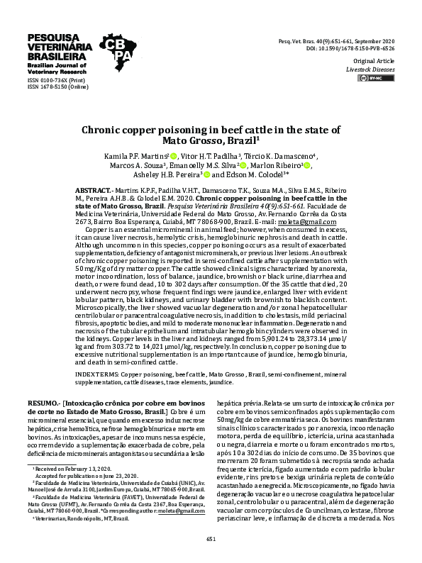 (PDF) Chronic copper poisoning in beef cattle in the state of Mato ...