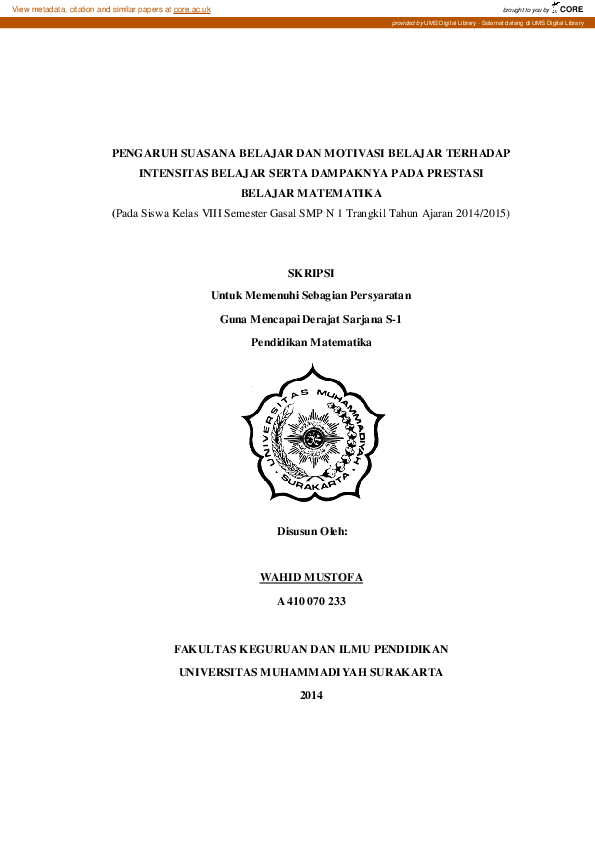(PDF) Pengaruh Suasana Belajar Dan Motivasi Belajar TerhadapIntensitas Belajar Serta Dampaknya ...