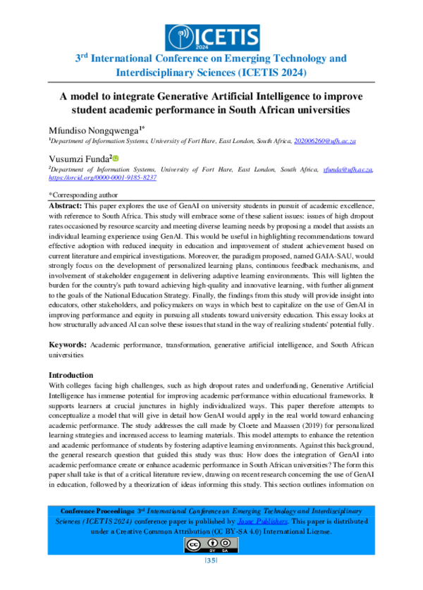 (PDF) A model to integrate Generative Artificial Intelligence to improve student academic ...