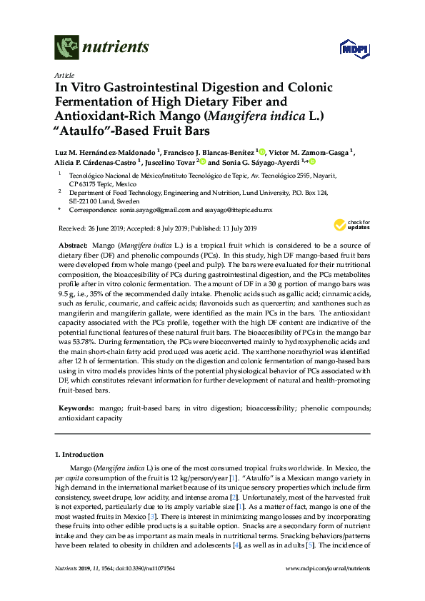 (PDF) In Vitro Gastrointestinal Digestion and Colonic Fermentation of ...