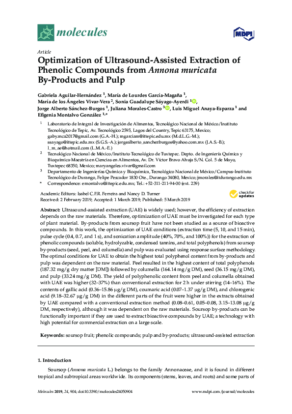(PDF) Optimization of Ultrasound-Assisted Extraction of Phenolic ...