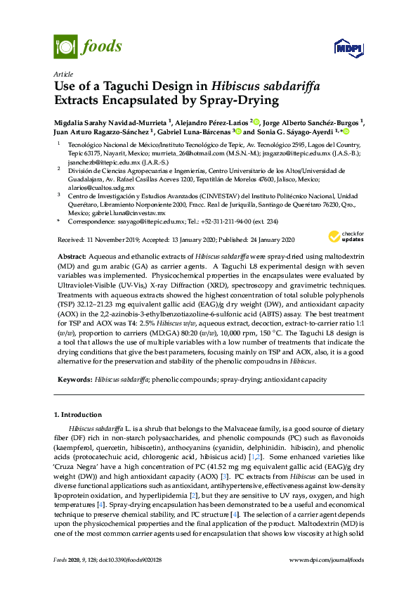 (PDF) Use of a Taguchi Model in Hibiscus sabdariffa Extracts ...