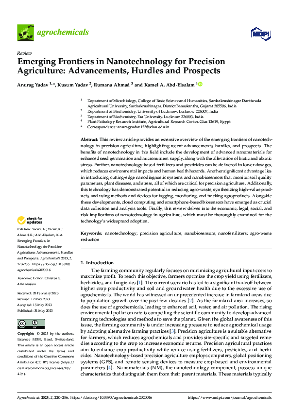 (PDF) Emerging Frontiers in Nanotechnology for Precision Agriculture: Advancements, Hurdles and ...