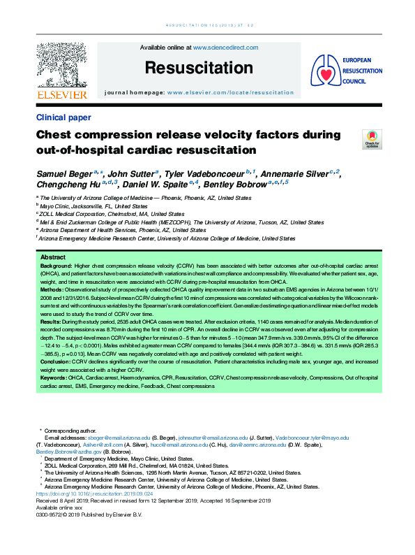 (PDF) Chest compression release velocity factors during out-of-hospital ...
