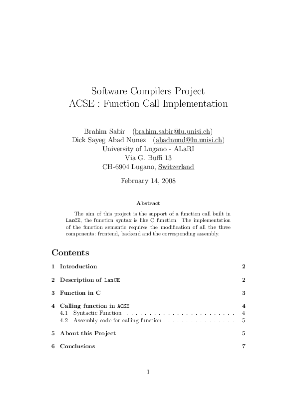 (PDF) ACSE : Function Call Implementation